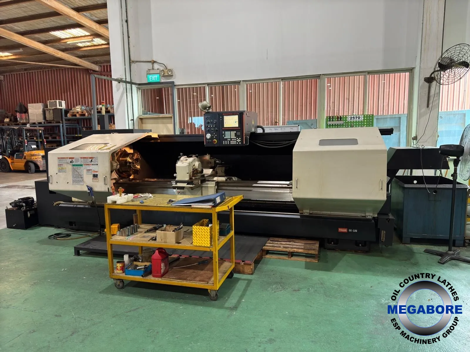 MAZAK CNC M5 7" HOLLOW SPINDLE HEAVY DUTY CNC LATHE 24" SWING X 120 ...