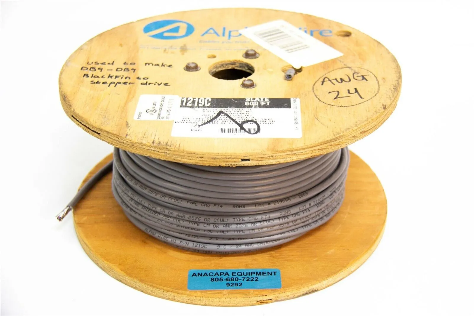 Alpha Wire 1219C SL002 9 Cond,24AWG 300V ~300' Partial Spool New (9292 ...