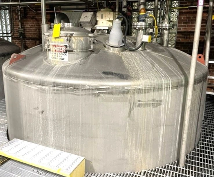 (2) 10000 Gallon Jacketed Stainless Steel Dish Bottom Mix Tank for sale ...